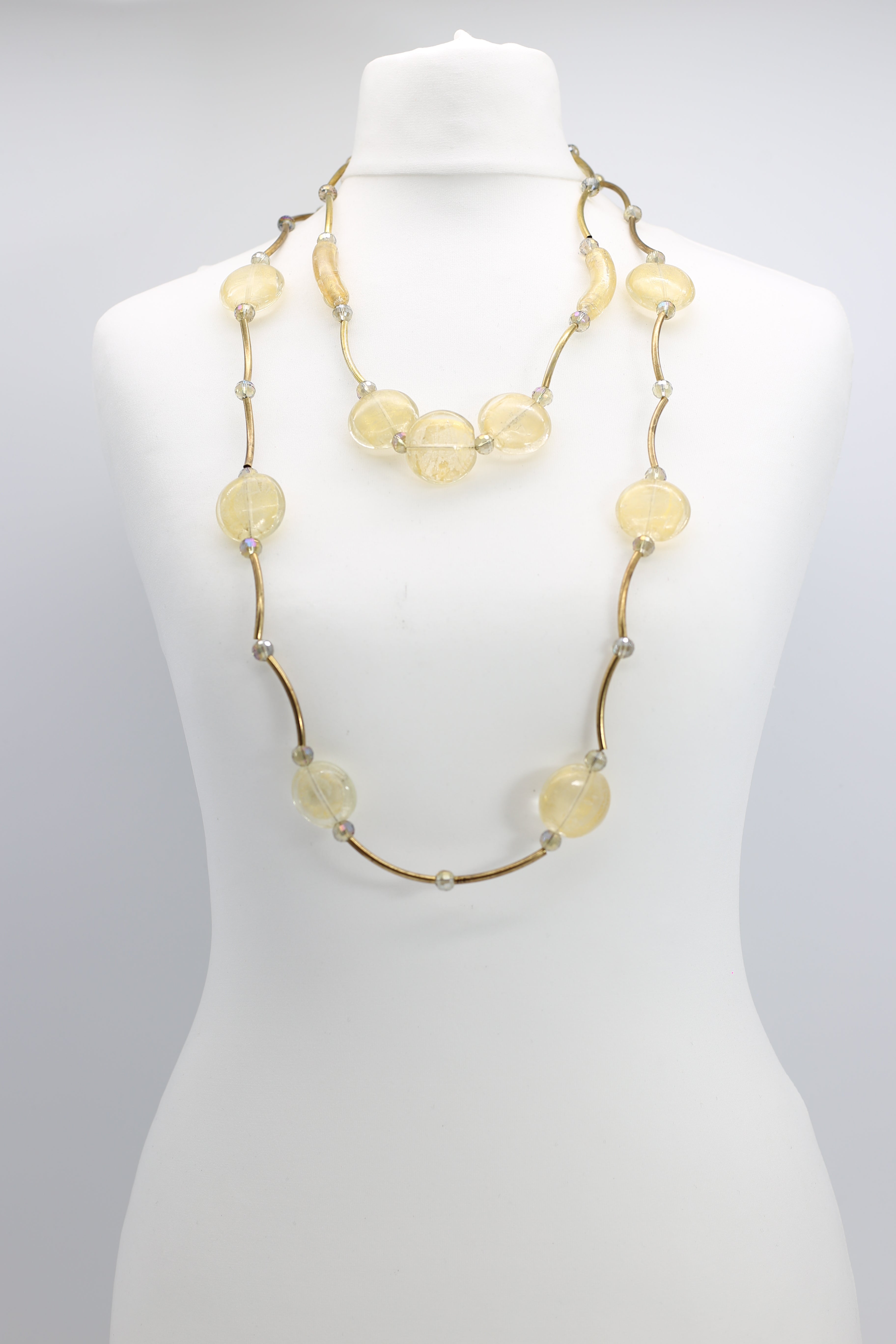 Gold Glass Coin with gold metal tubes necklace - Set – Jianhui London