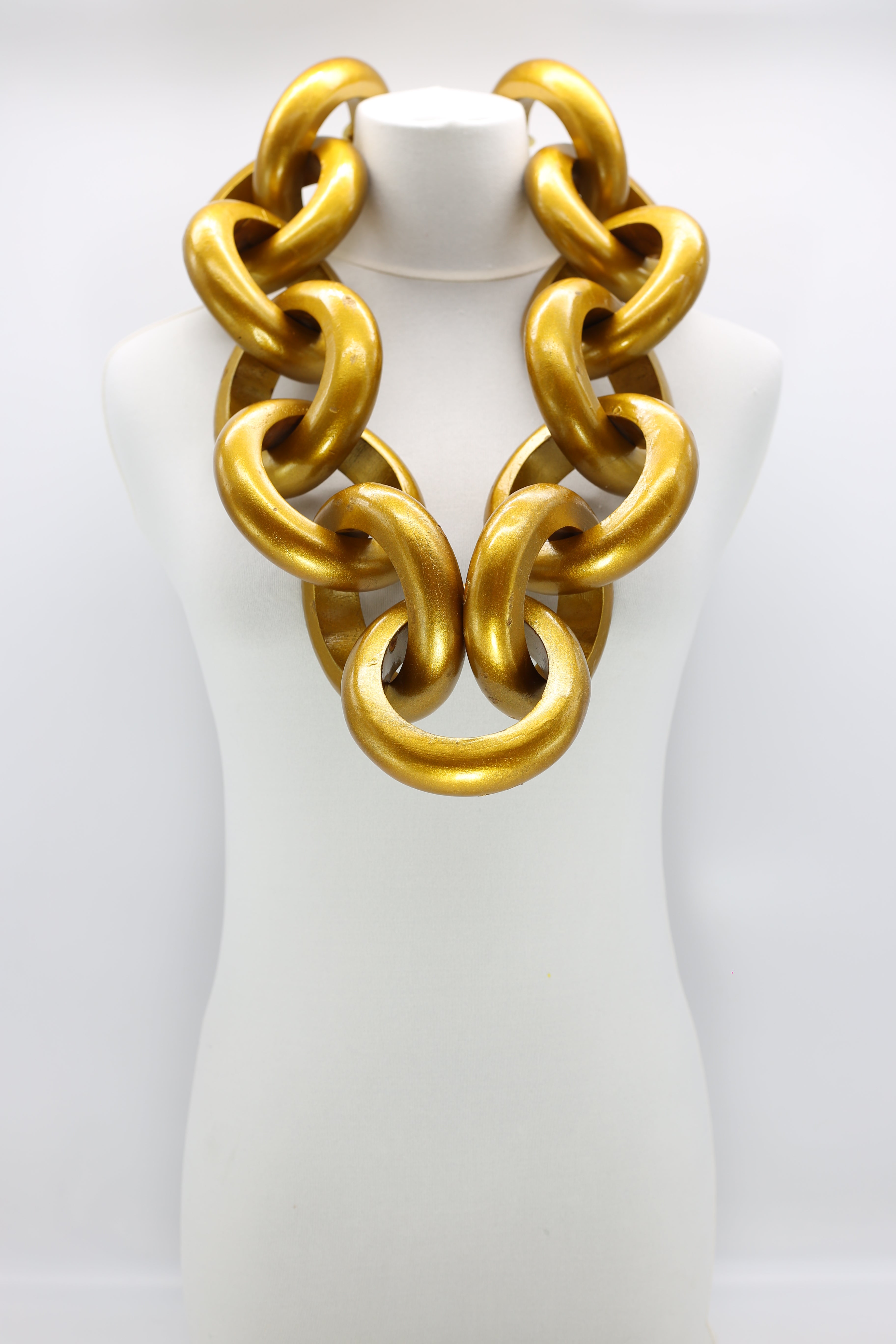 Hand painted gold recycled wooden ring chain necklace – Jianhui London