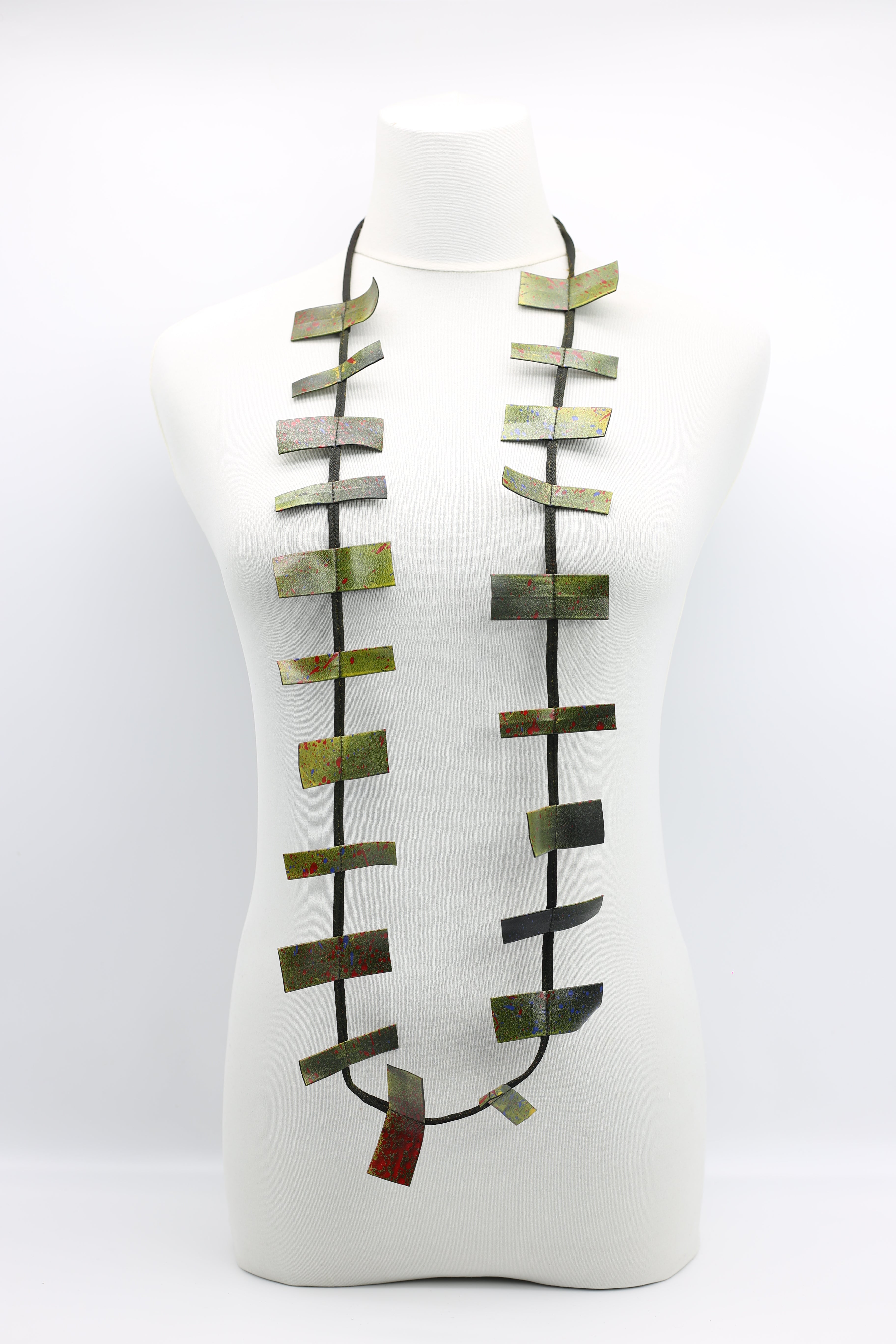 Recycled Leatherette Rectangles Necklace - Hand-painted – Jianhui London