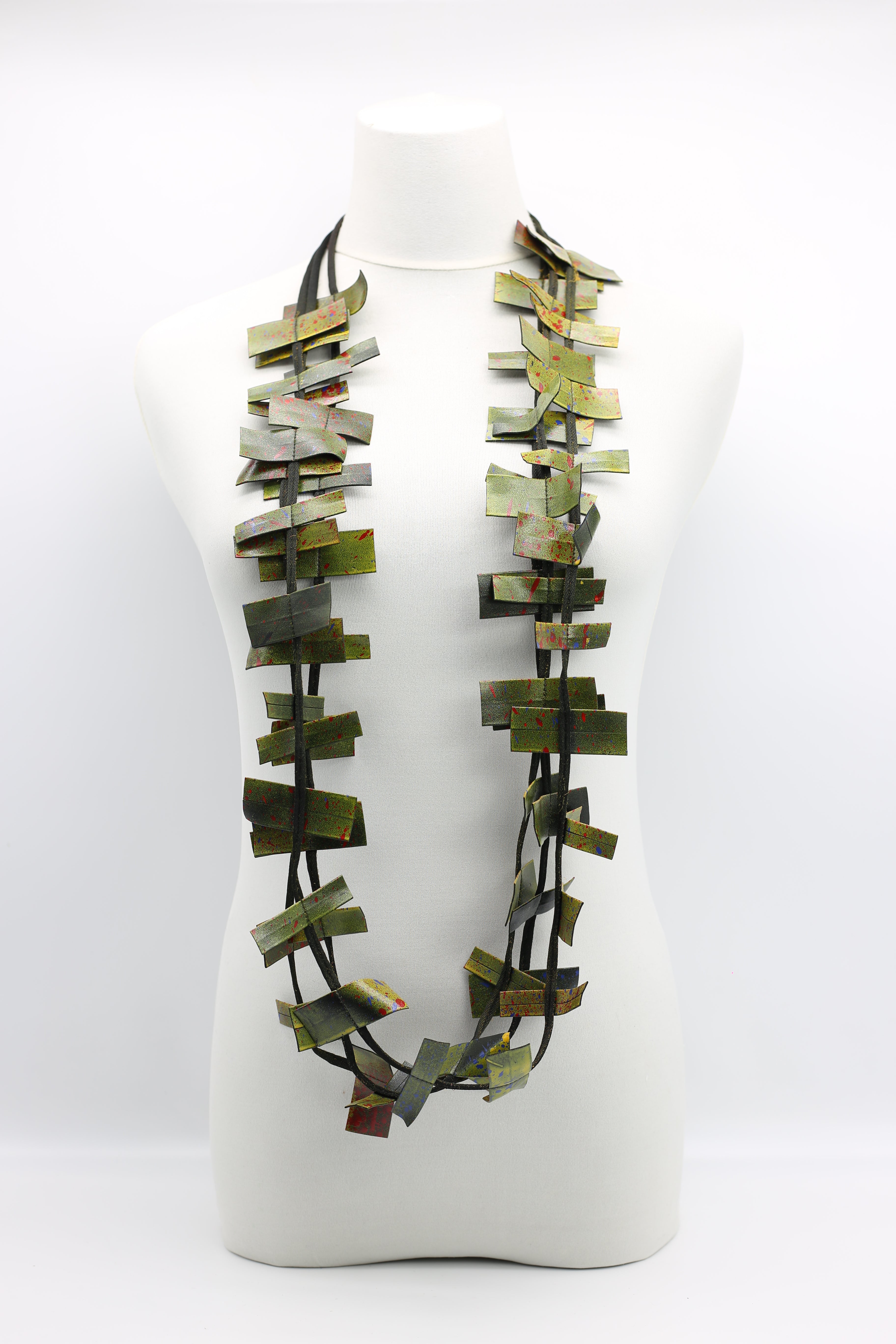 Recycled Leatherette Rectangles Necklace - Hand-painted – Jianhui London